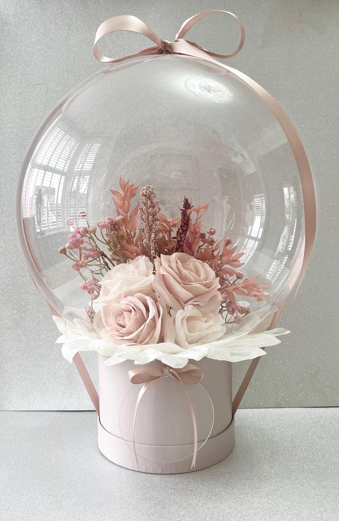 Personalised Bouquet. Bobo Balloon With Artificial Silk and Dried ...