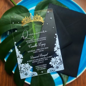 Simple Quinceañera Invitation WITH GOLDEN CROWN | Mis Quince Invite ...