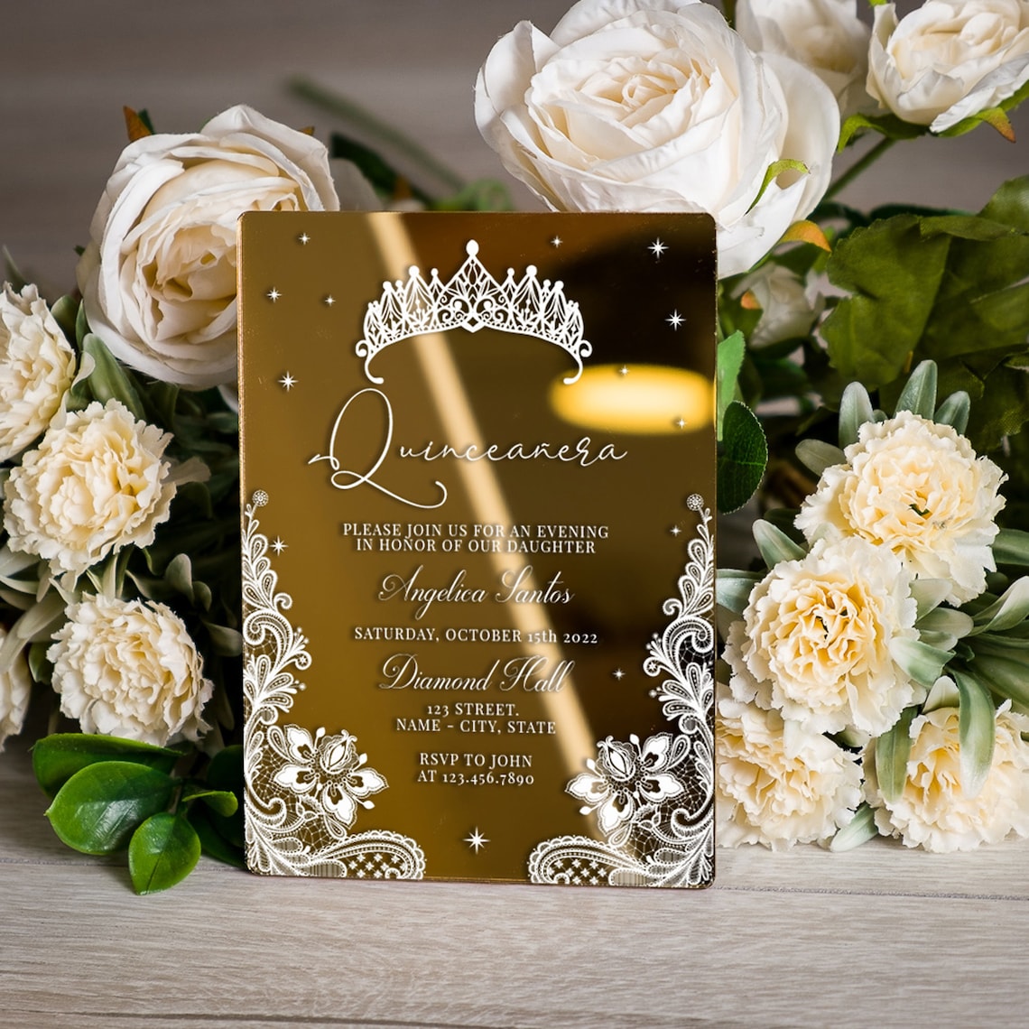 Quinceañera Announcement Mirror Quinceañera Invite Simple - Etsy