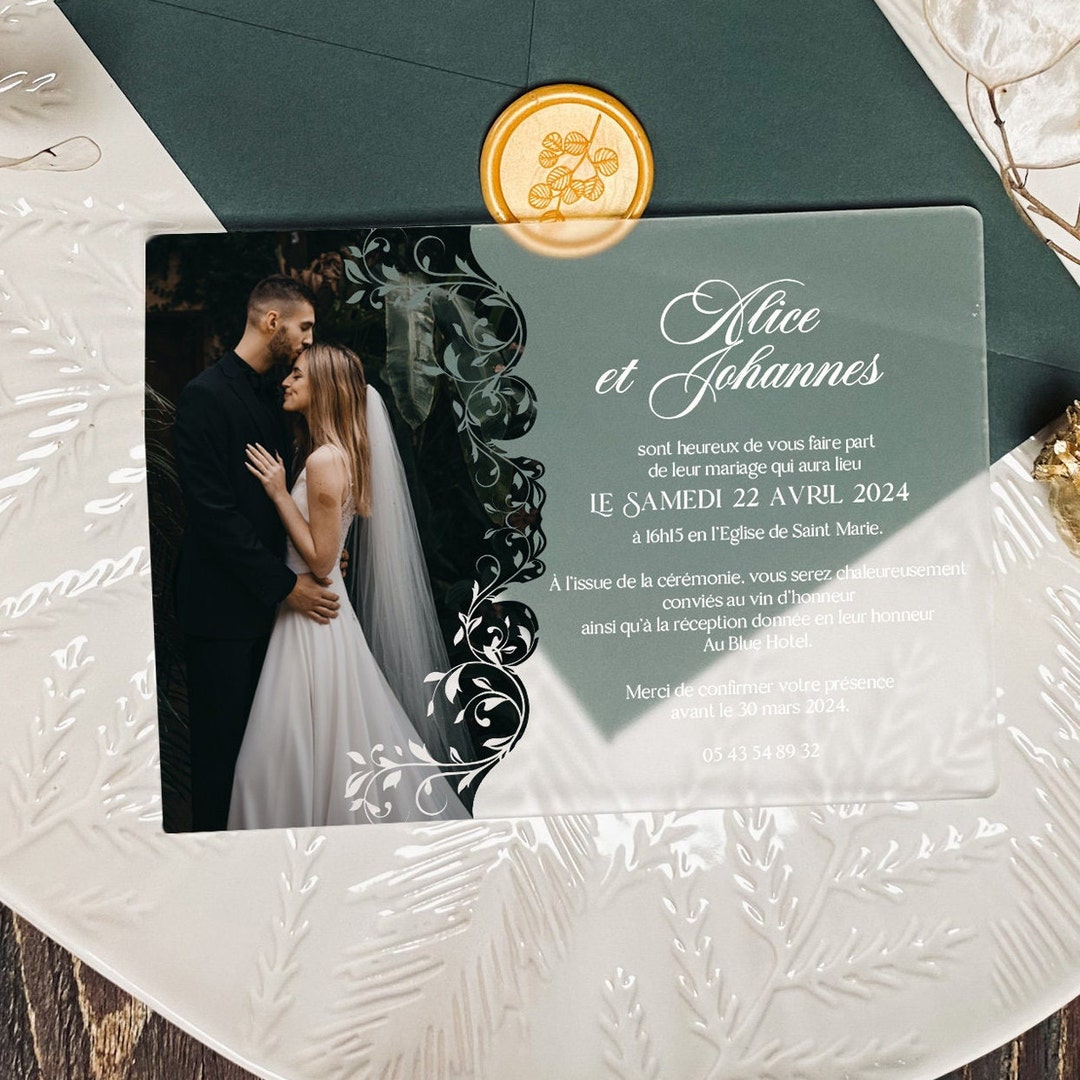 Floral Photo Wedding Invitation | Frosted Acrylic Romantic Invite - Etsy