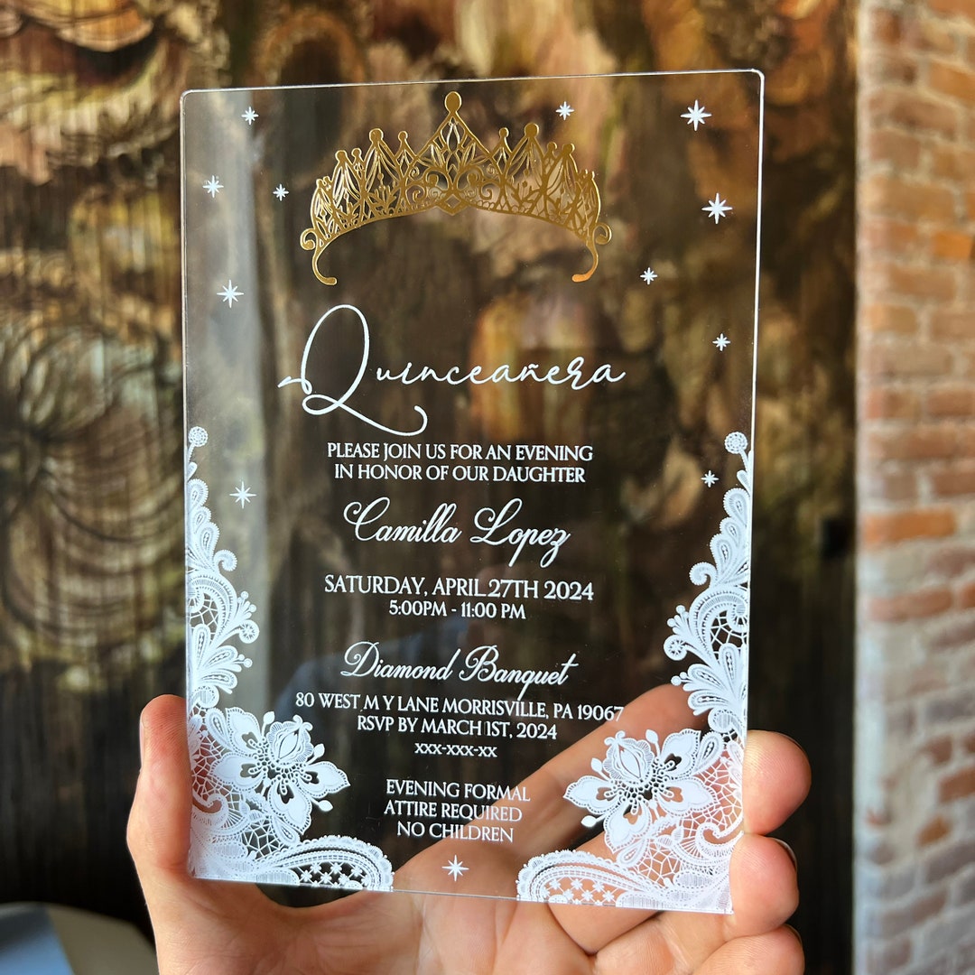 Simple Quinceañera Invitation WITH GOLDEN CROWN | Mis Quince Invite ...