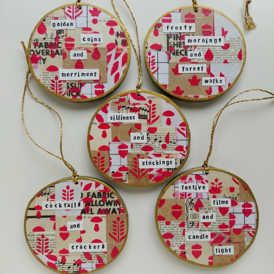 Hand Printed Decoupaged Collaged Tree Branch Slice - Etsy