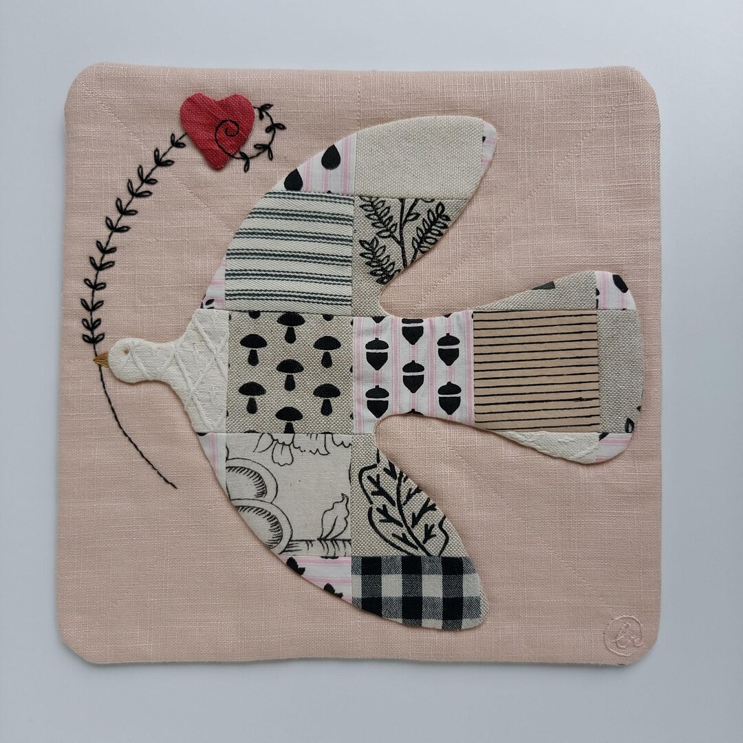 Square Textile Artwork 24.5 X 24.5cm. Patchworked. Quilted. Appliquéd ...