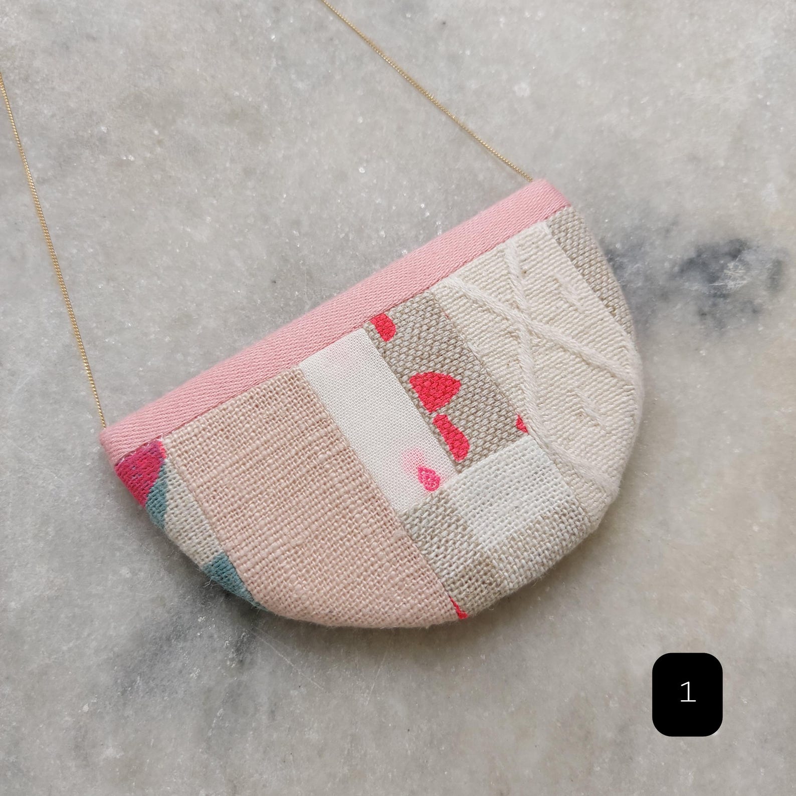Patchwork Semi-circle Textile Necklace. Hand Printed. Fabric. Gold ...