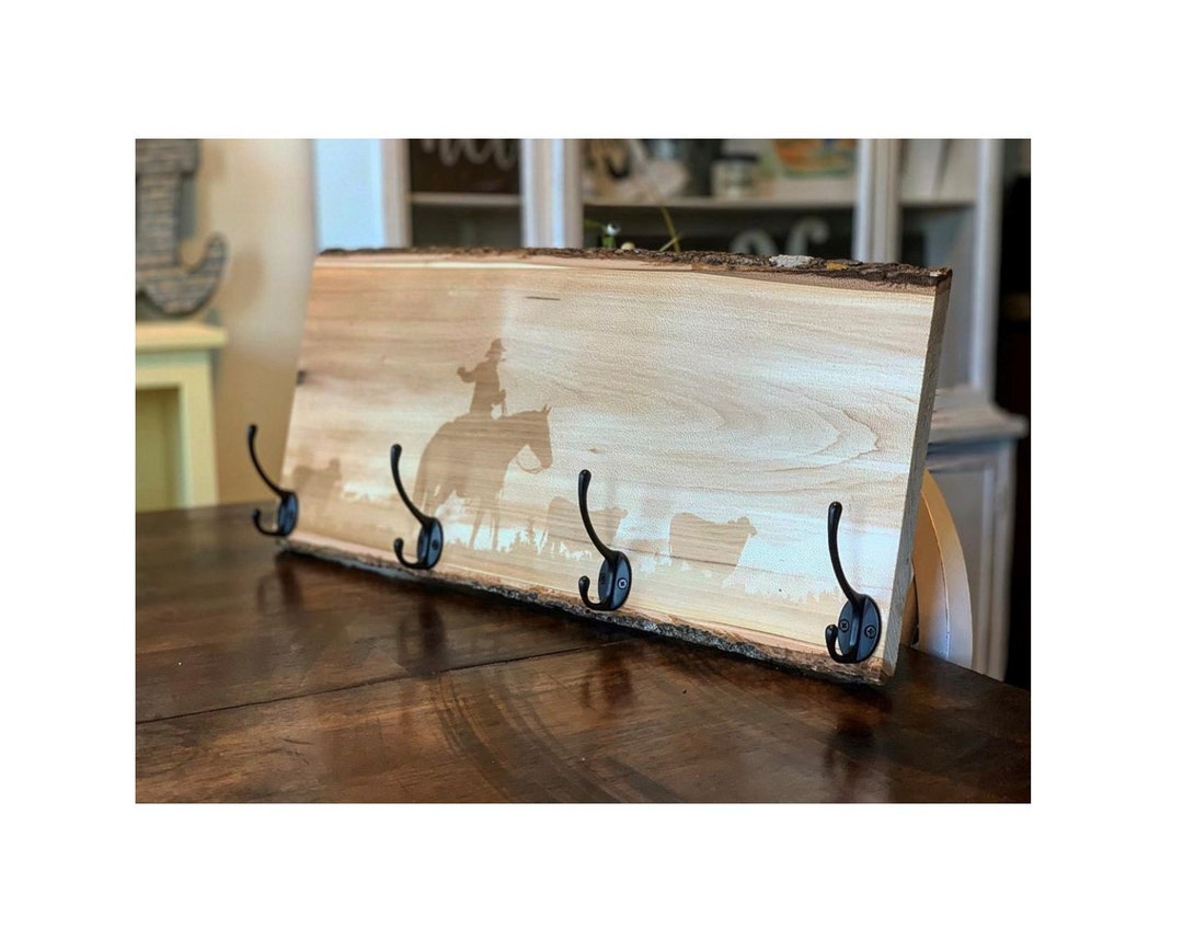 Cowboy With Cattle Coat Hanger / Hat Rack Cowboy Riding Horse Engraving ...