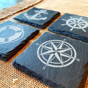 Nautical Coasters Stone Coasters Nautical Lake House Beach House Decor ...