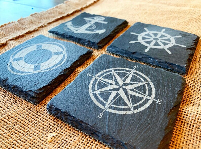 Nautical Coasters Stone Coasters Nautical Lake House Beach - Etsy