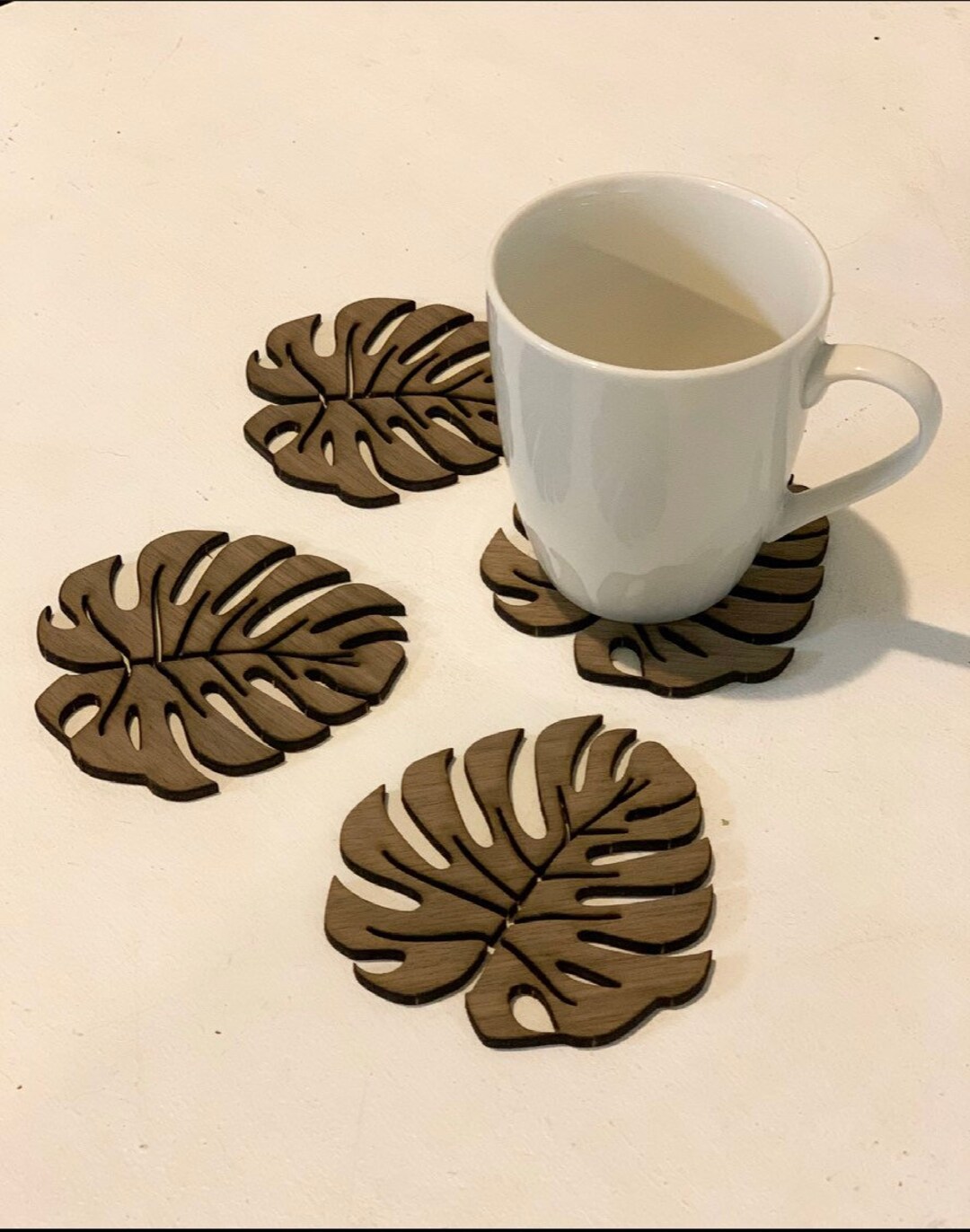 Set of 4 Wooden Leaf Coasters Walnut Wood Coasters Leaf Shaped Laser ...