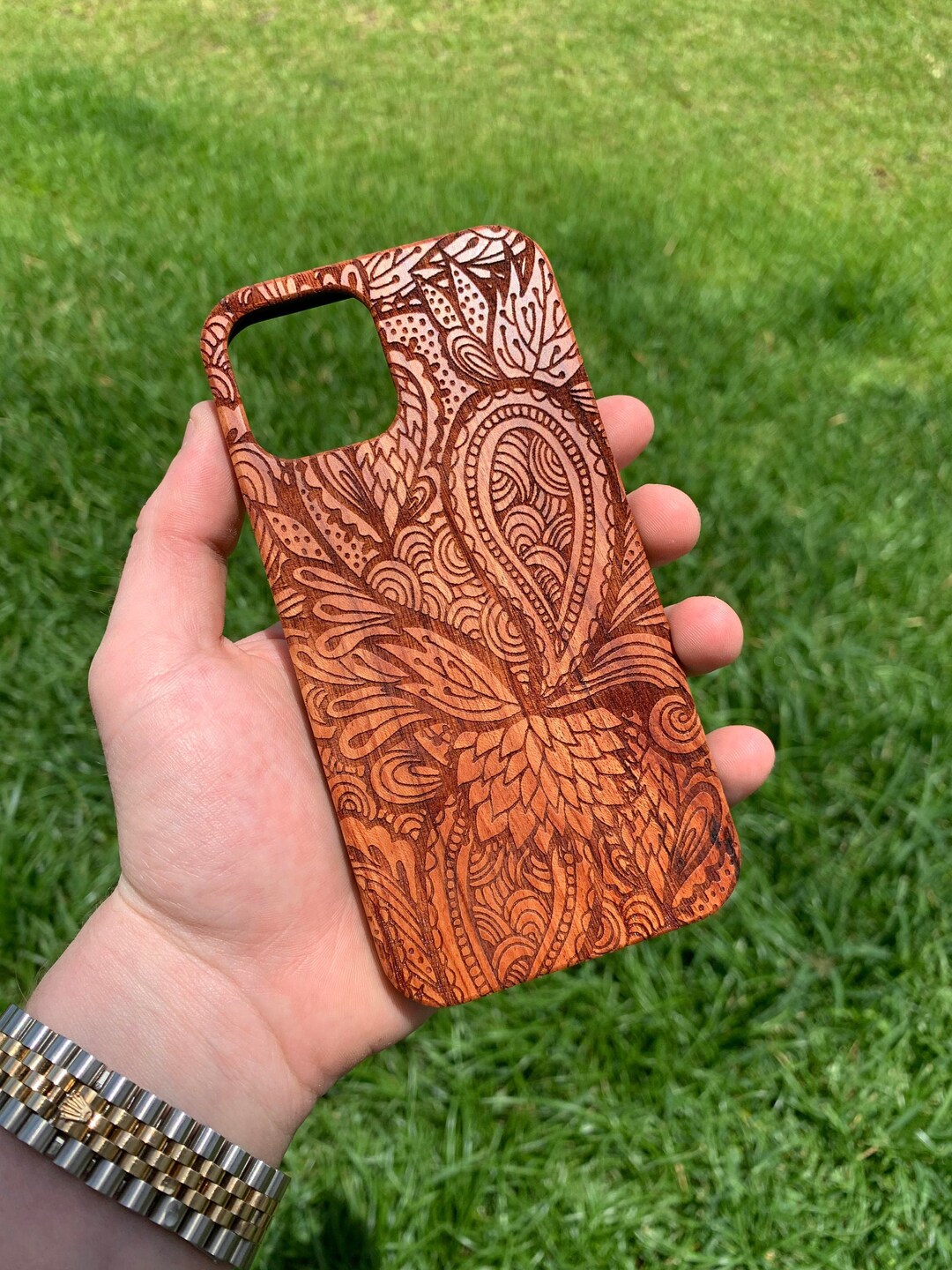 Wooden Engraved Phone Case Floral Flower Pattern Phone Case Nature ...