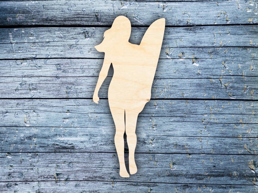 Wooden Surfer Girl Cut Out Shape - Laser Cut Wood Shape of Surf Girl ...