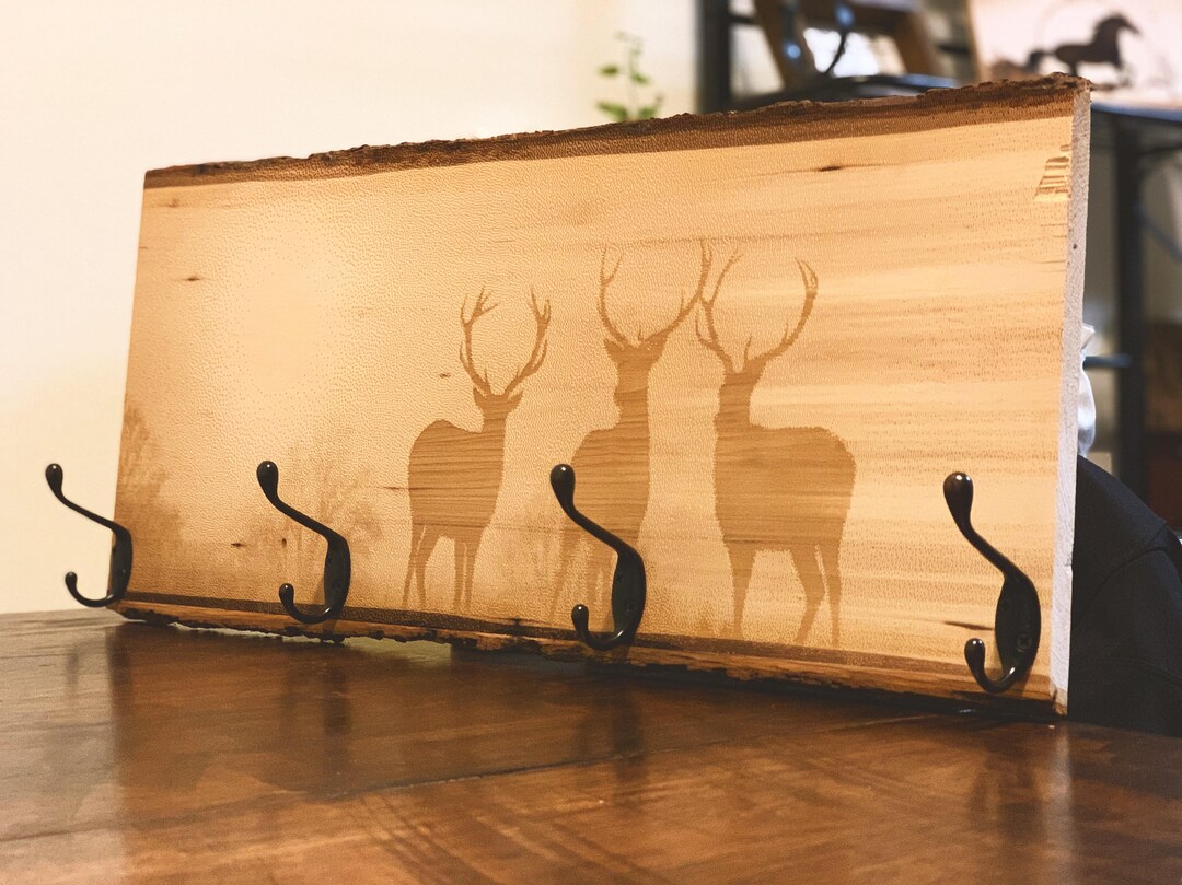 Custom Deer Coat Rack - Deer Hunting Rustic Wood Live Edge Coat Rack ...