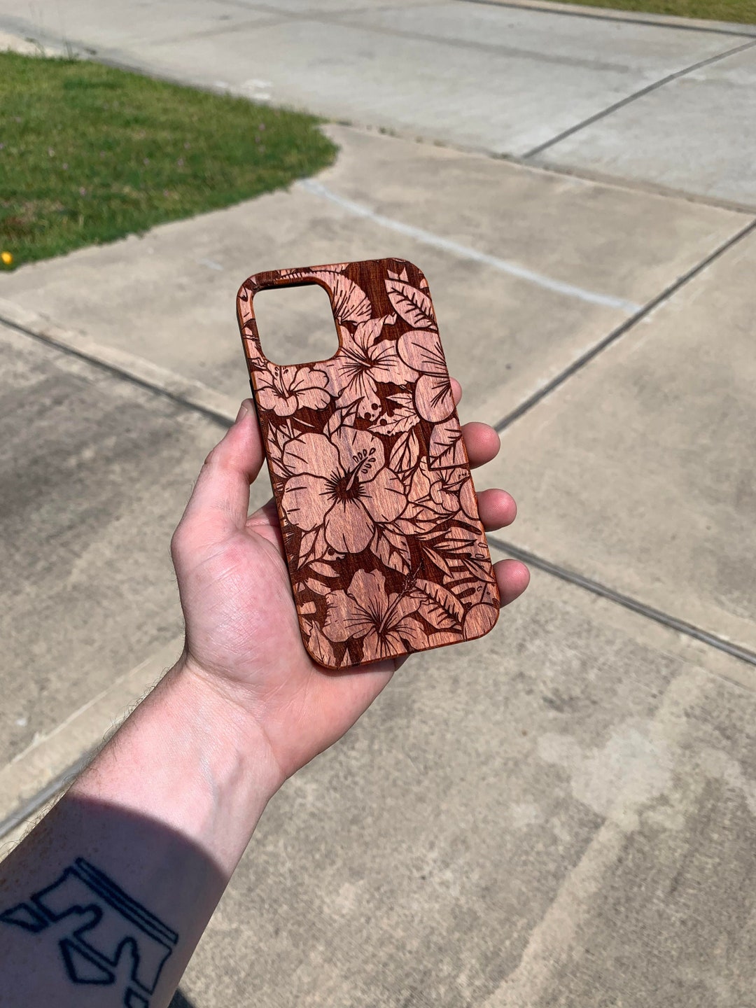 Wooden Engraved Phone Case Hawaiian Flower and Plants Phone Case ...