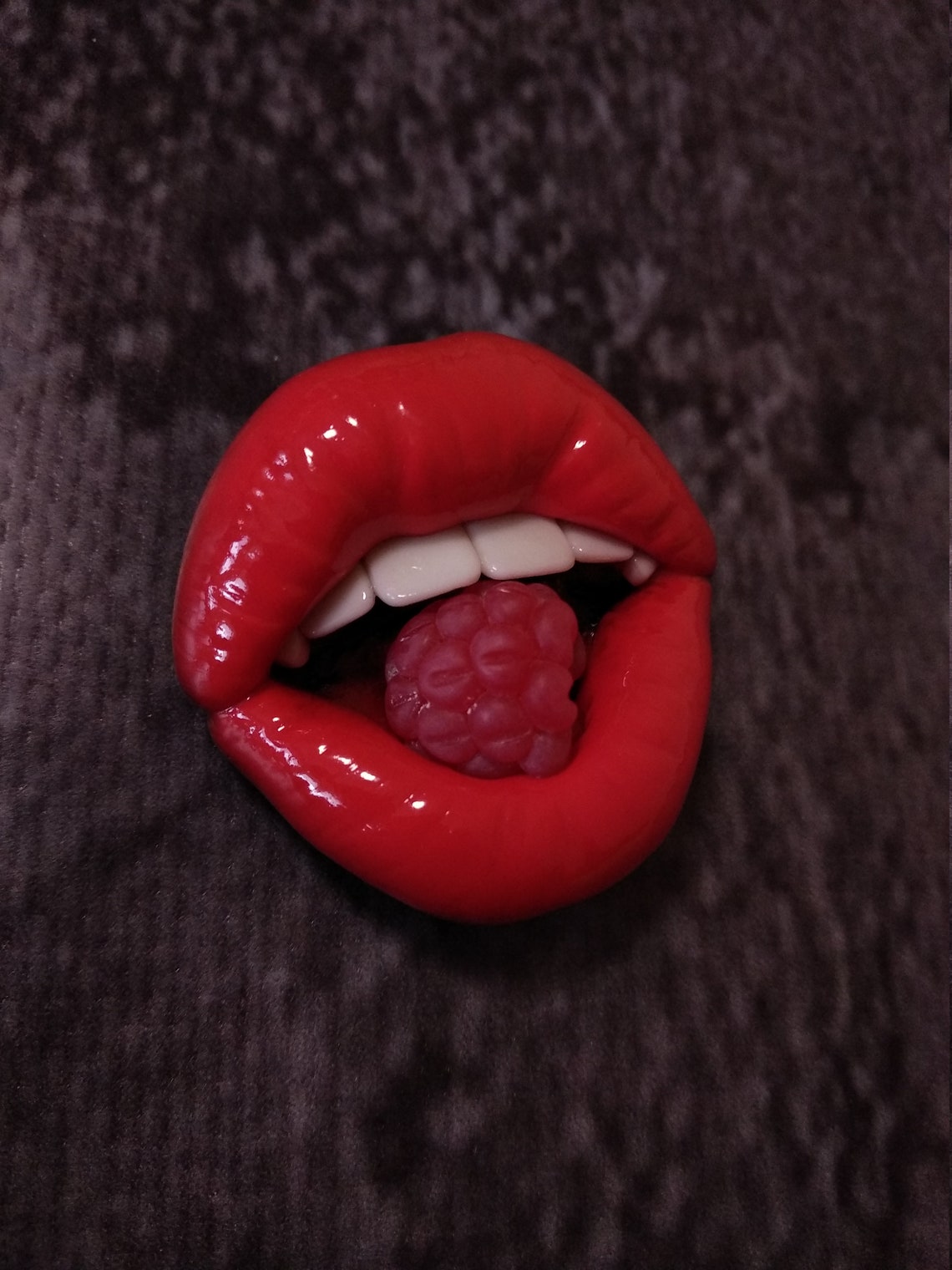 Brooch Lips With Raspberry Realistic Red Lips Lips Jewelry | Etsy