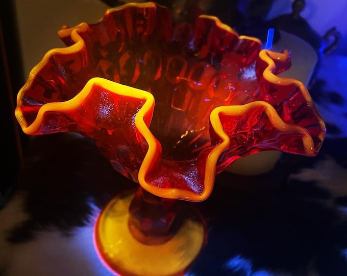 RARE Red Uranium Glass Compote Cadmium Glowing Glass Depression Glass ...