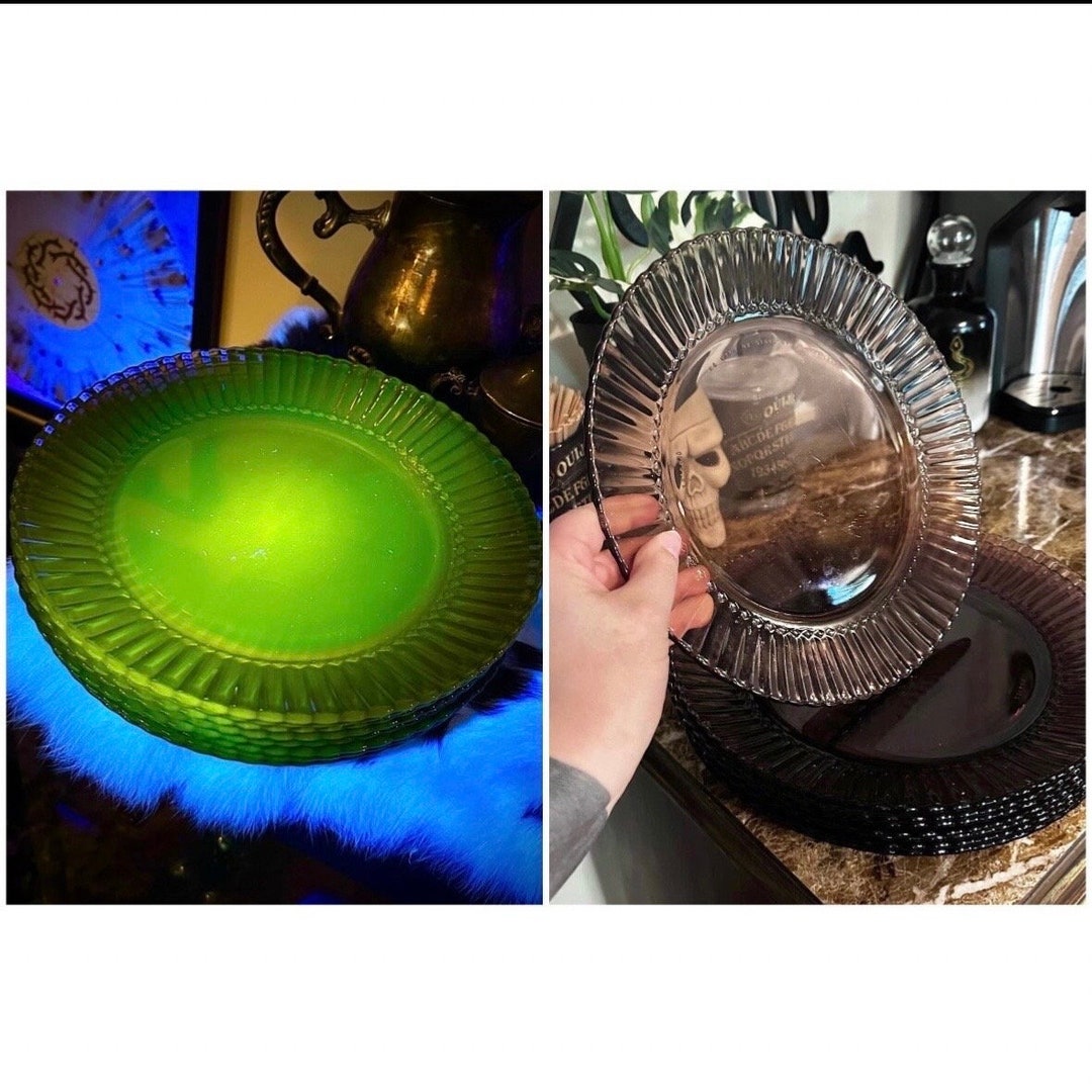 Purple Ruffle UV Plates Purple Manganese Glass Glowing UV Depression ...