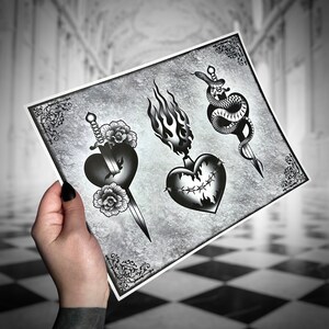 Heart Tattoos Heart Tattoo Flash Sheet Print Gemstone Tattoos ...