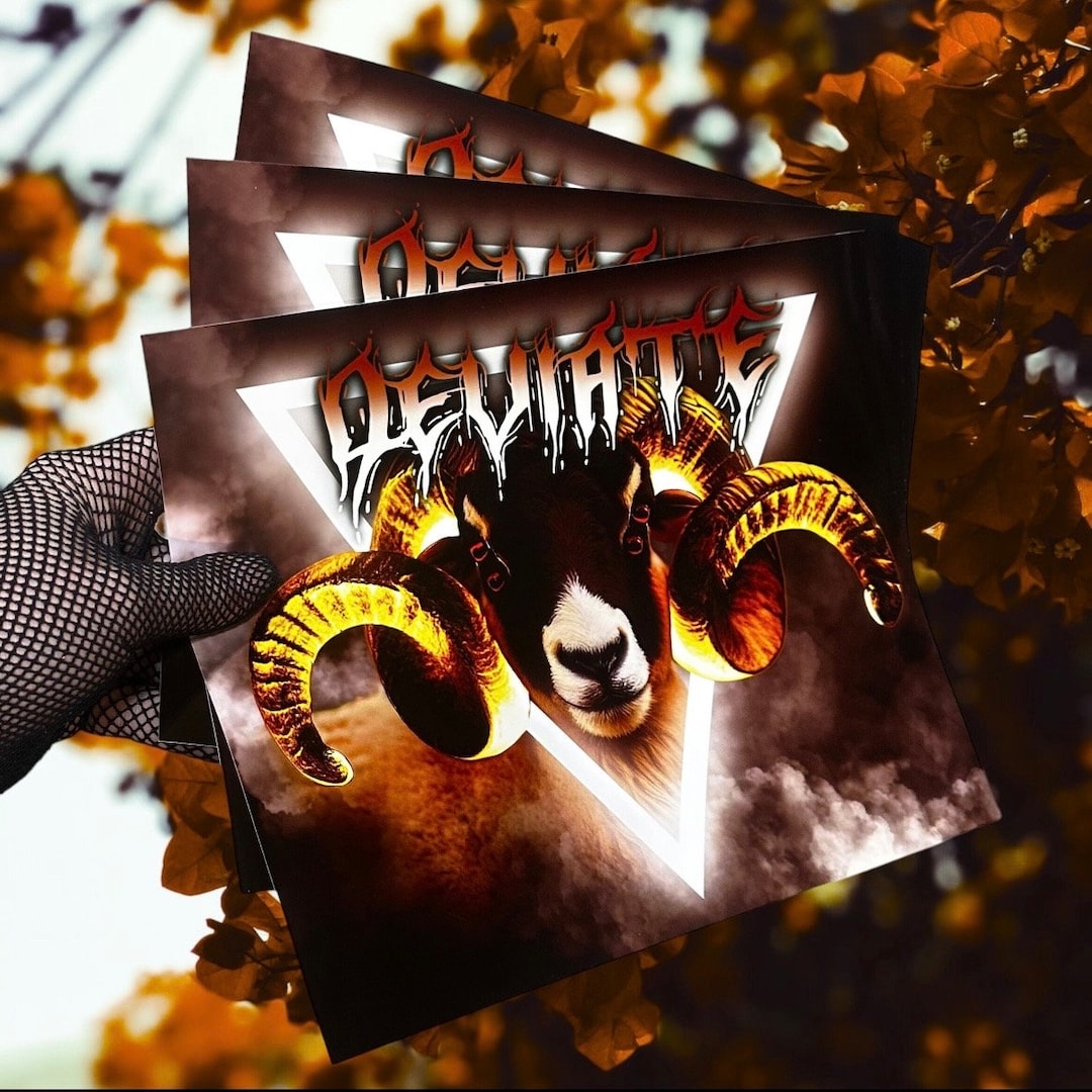 High Quality Glossy PRINT deviate Two Eyed Ram Skull Metal Font Death ...