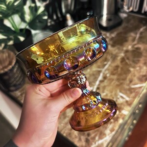 Gold Compote Dish Cadmium or Manganese Glass Glowing UV Depression ...