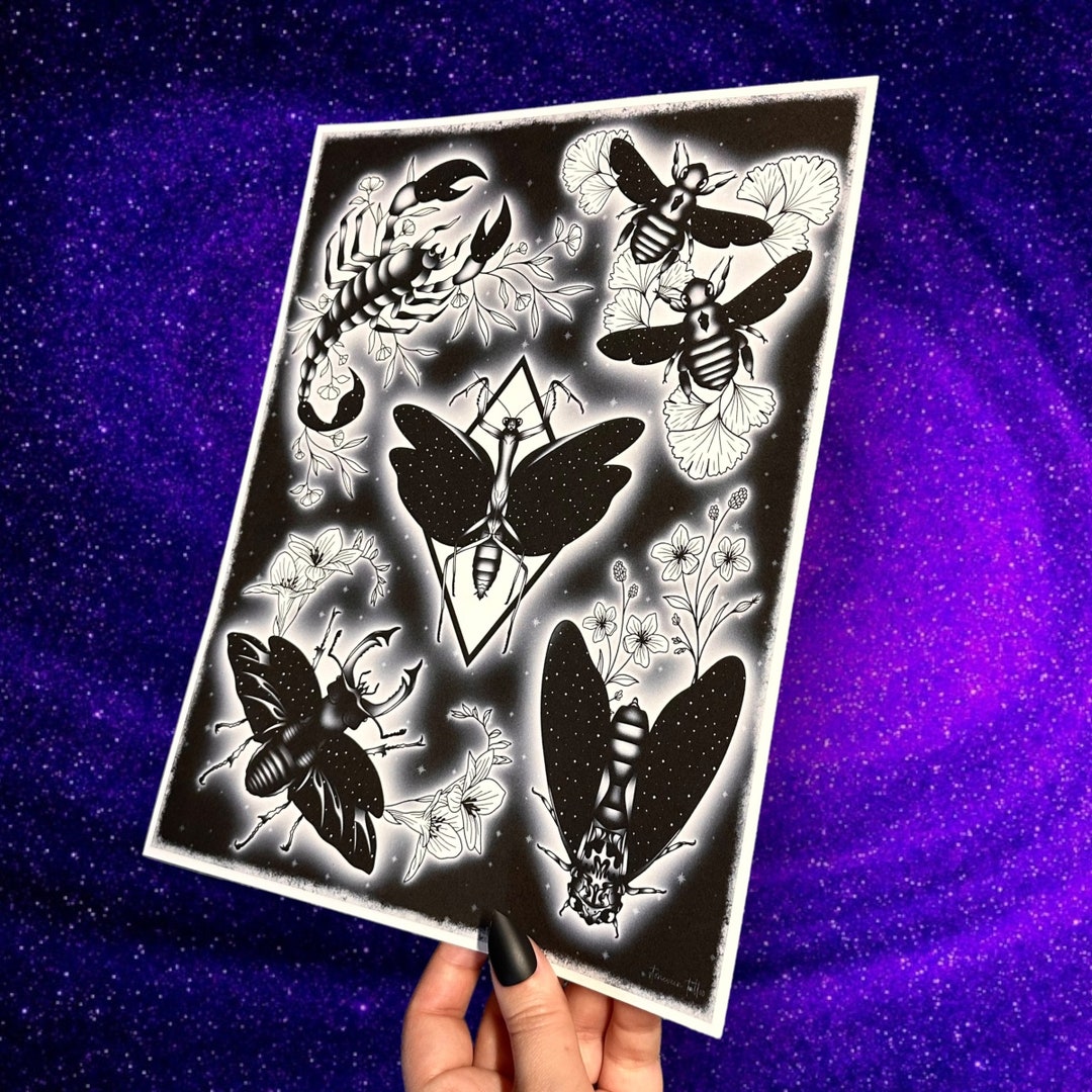 Bug Tattoos Insect Tattoo Flash Sheet Print Gemstone Tattoos ...