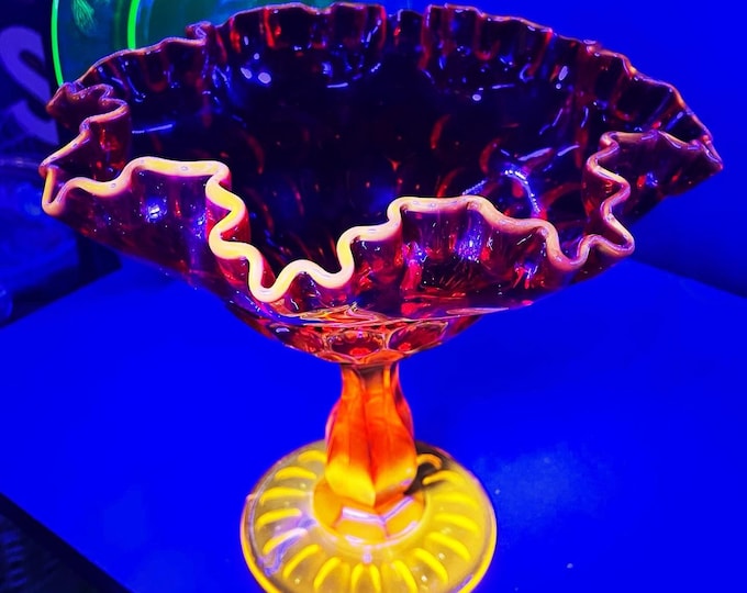 RARE Red Uranium Glass Compote - Cadmium Glowing Glass - Depression ...