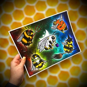 Halloween Bee Tattoos Cute Tattoo Flash Sheet Print boo Bees Flash ...