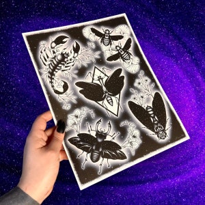 Bug Tattoos Insect Tattoo Flash Sheet Print Gemstone Tattoos ...