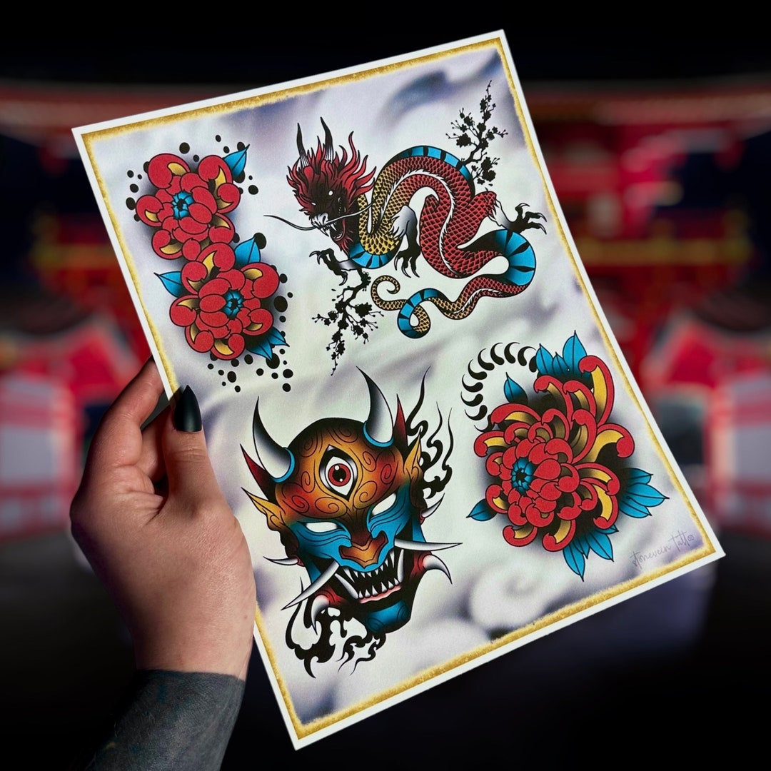 Japanese Tattoos Japan Tattoo Flash Sheet Print Japanese Tattoos ...
