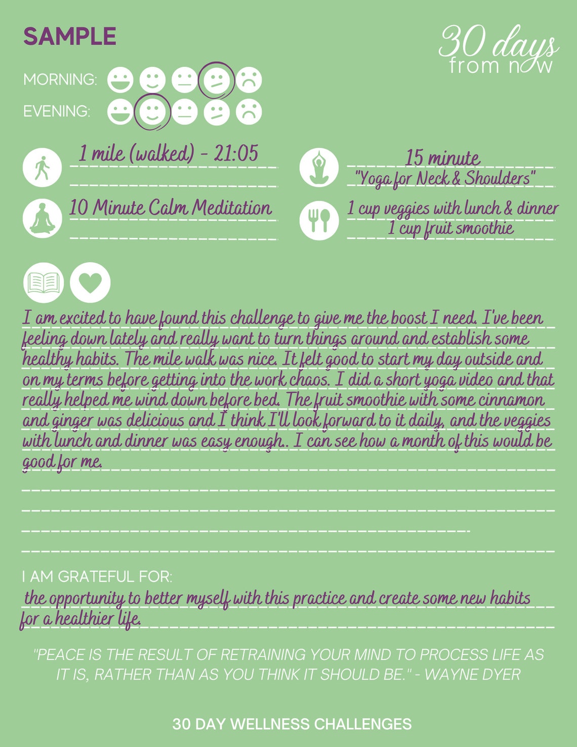 30 Day Wellness Challenge - CALM - PRINTABLE PDF - Etsy