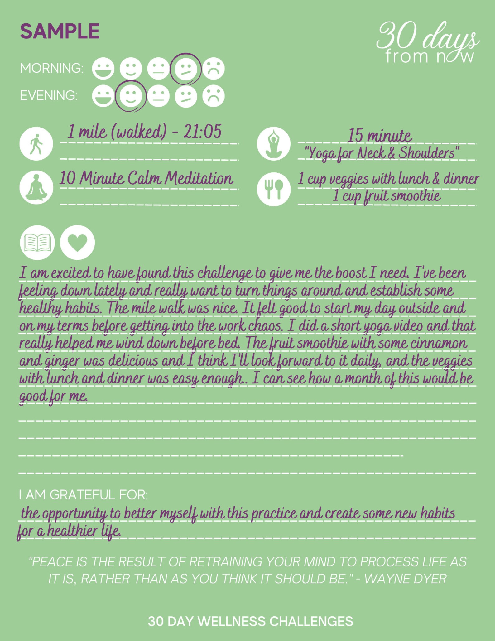 30 Day Wellness Challenge - CALM - PRINTABLE PDF - Etsy