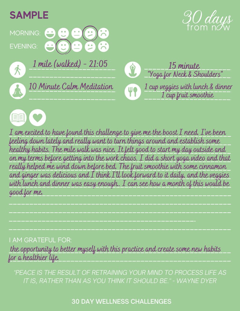 30 Day Wellness Challenge CALM PRINTABLE PDF - Etsy