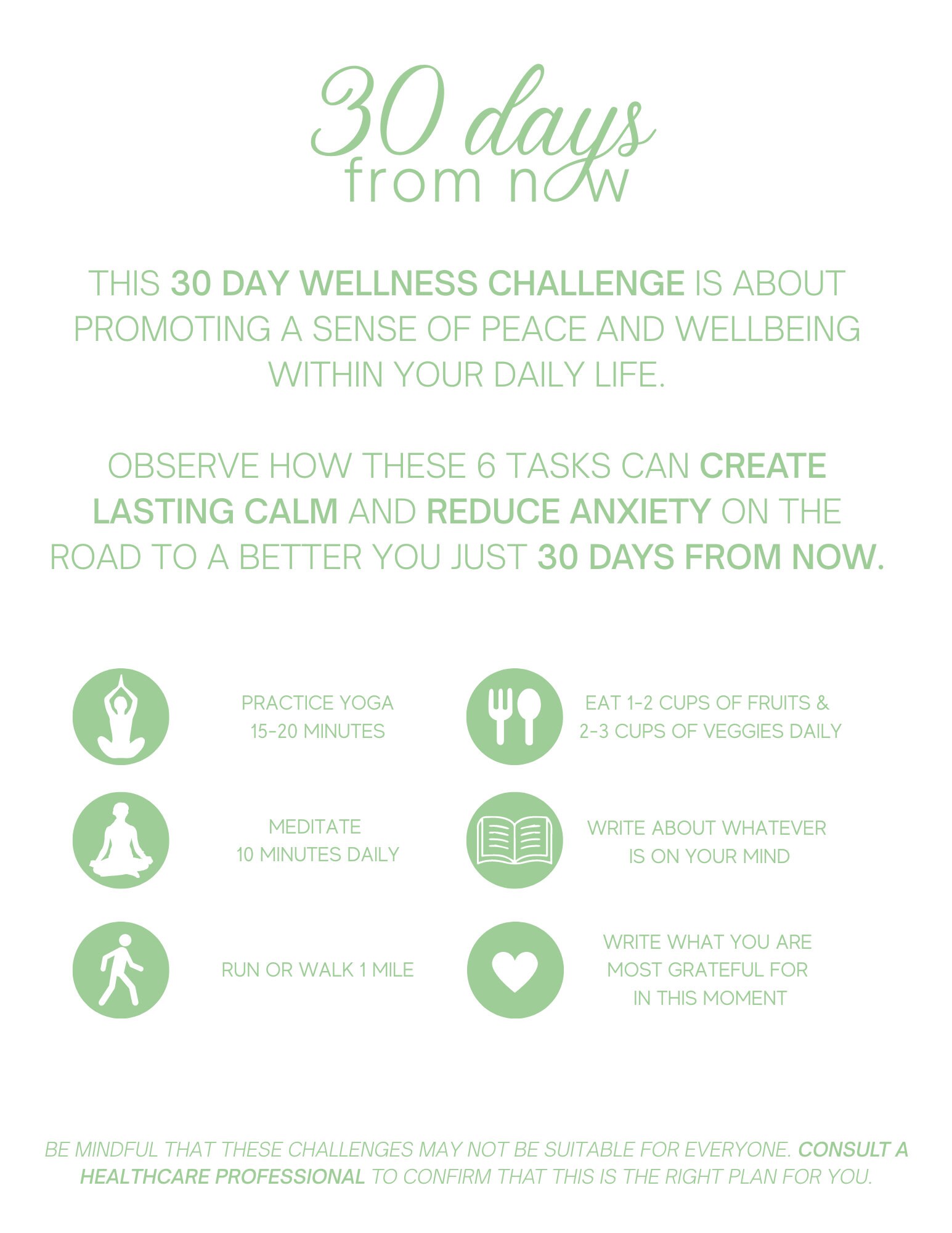 30 Day Wellness Challenge - CALM - PRINTABLE PDF - Etsy