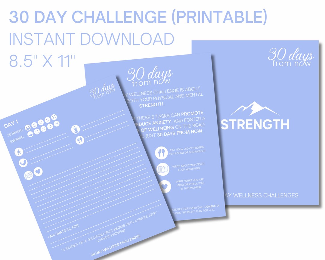 30 Day Wellness Challenge - Physical & Mental Strength - PRINTABLE PDF ...
