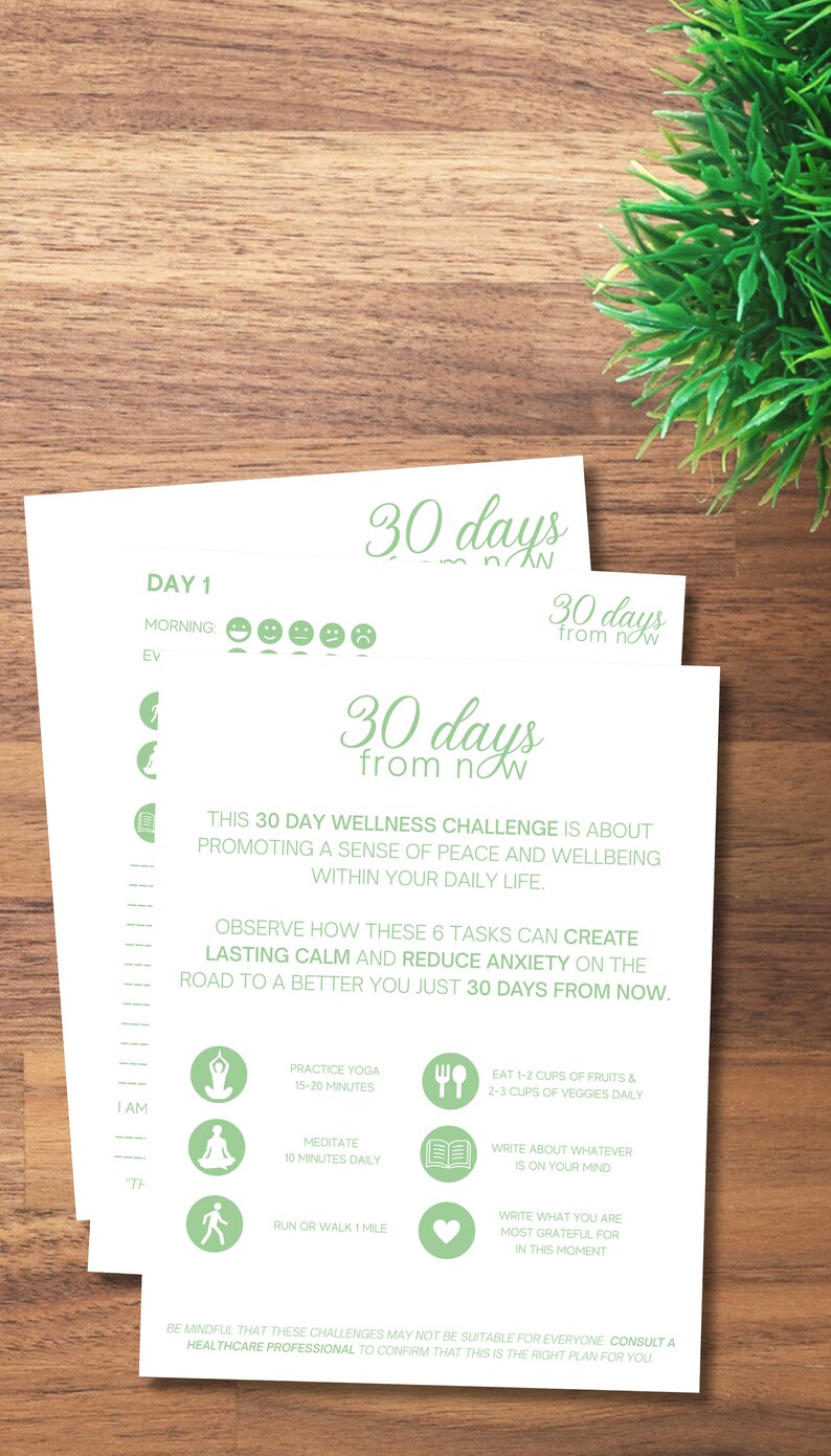 30 Day Wellness Challenge CALM PRINTABLE PDF - Etsy