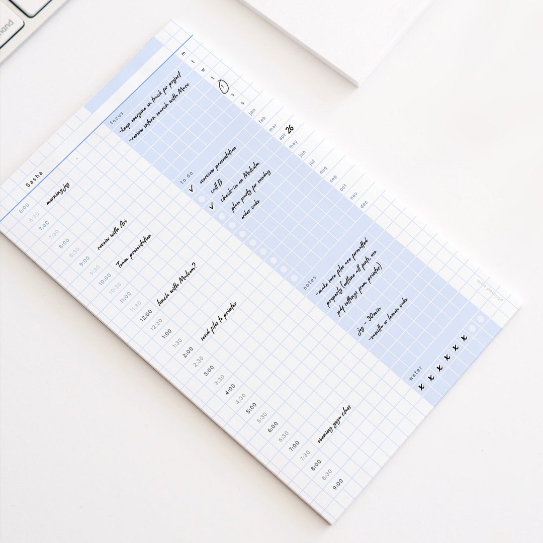 Daily Grid Planner Notepad Half Hourly Schedule & Task List Minimalist ...