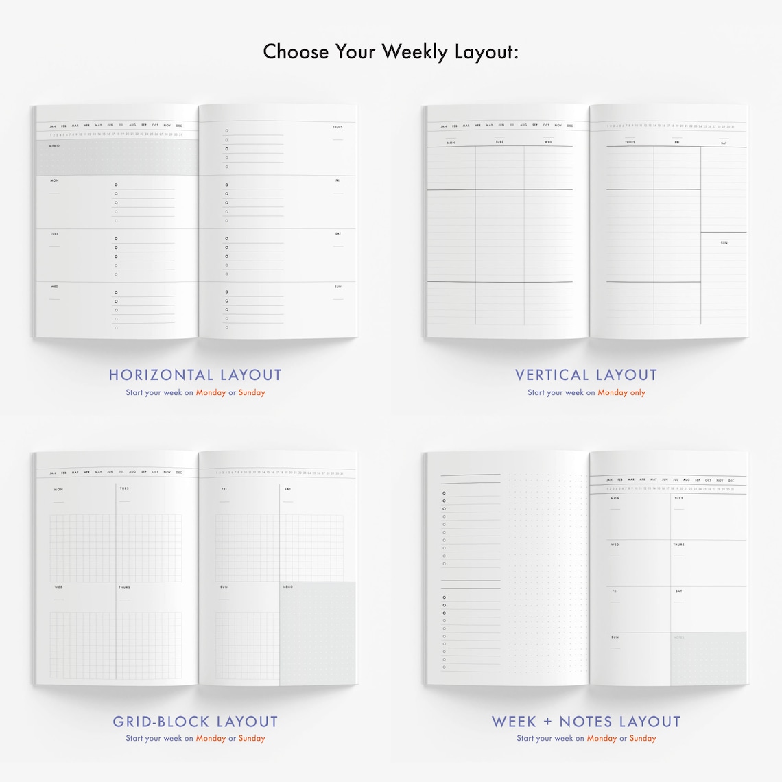 Modern Undated Weekly Planner Book | Week on 2 Pages | 52 Weeks, 12 ...