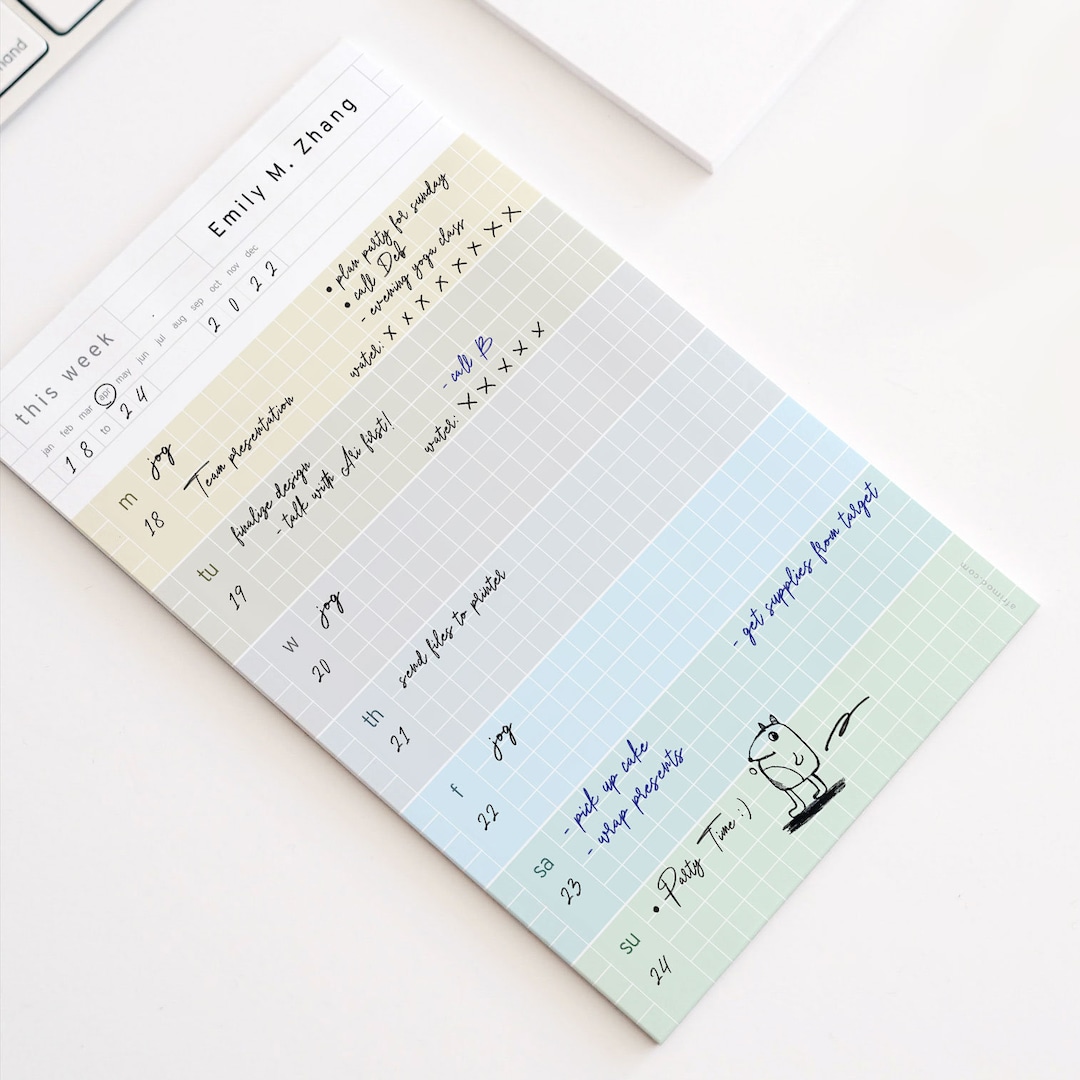 Personalized Weekly Planner Grid Notepad | Minimalist Designer Weekly ...