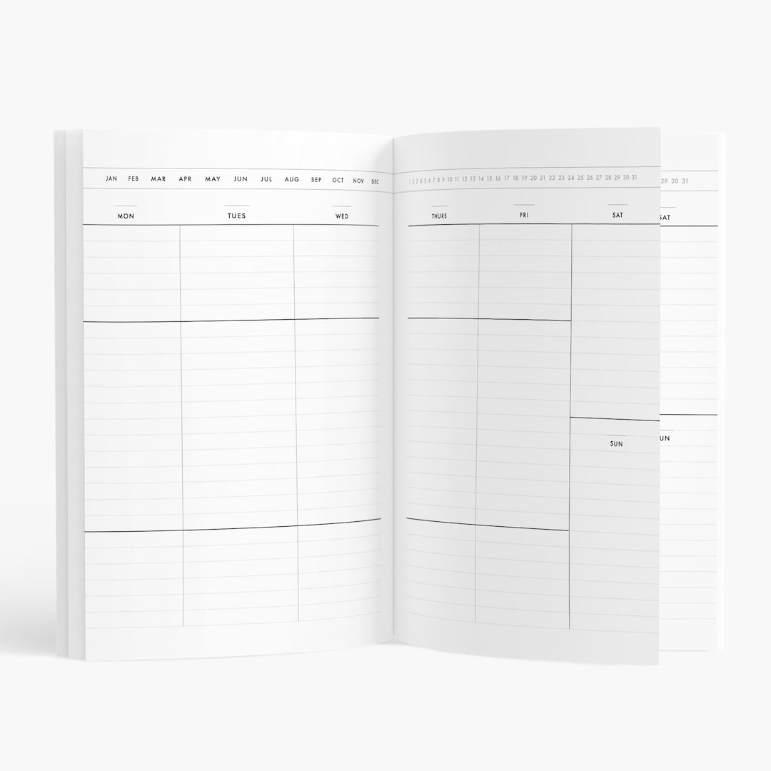 Minimalist Undated Weekly Planner - Week on 2 Pages | Vertical Layout ...