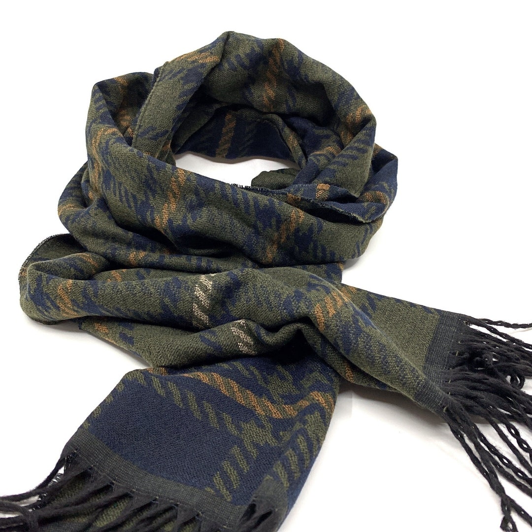 Green and Navy Scarf, Men Striped Scarf, Men Winter Scarf, Mens Wool ...