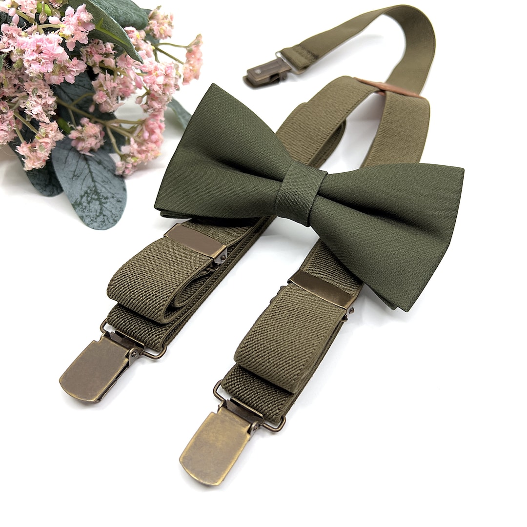 Olive Green Suspenders, Olive Green Bow Tie, Wedding Groom Suspender ...