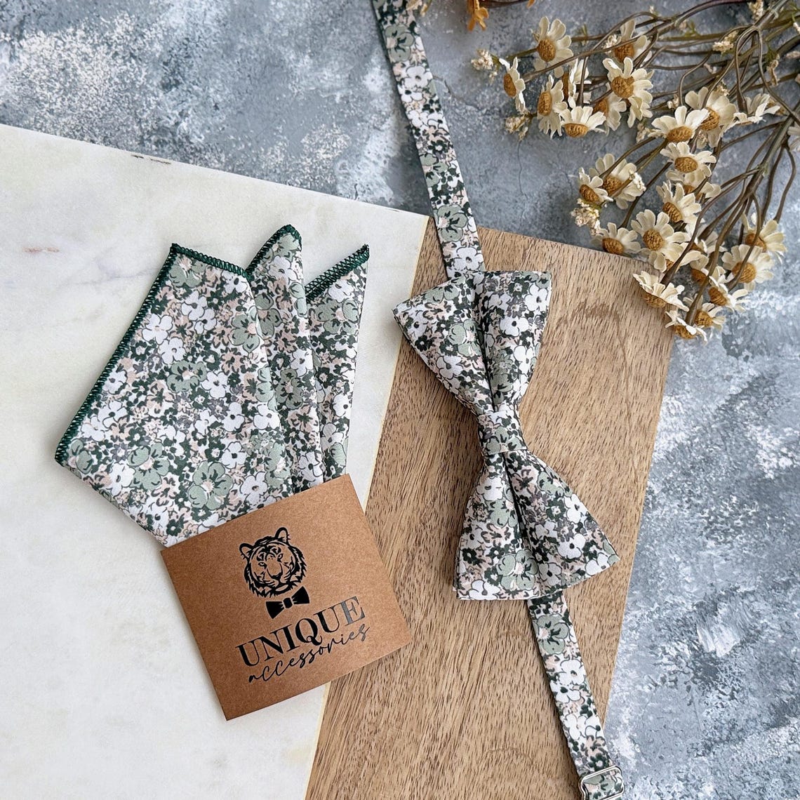 Dusty Green Floral Bow Tie: Rustic Wedding Groom Tie - Etsy