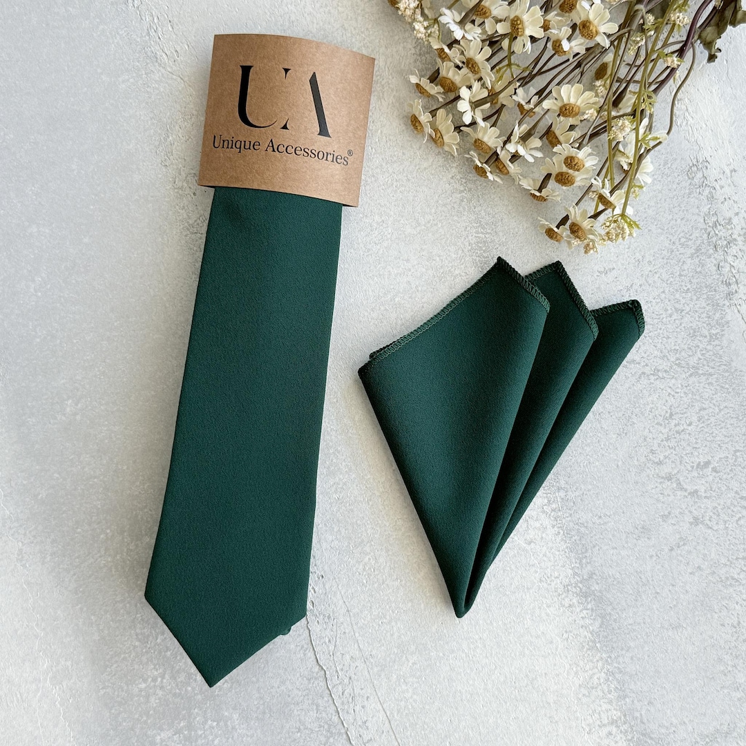Forest Green Tie & Pocket Square Set: Rustic Wedding Groom Necktie ...