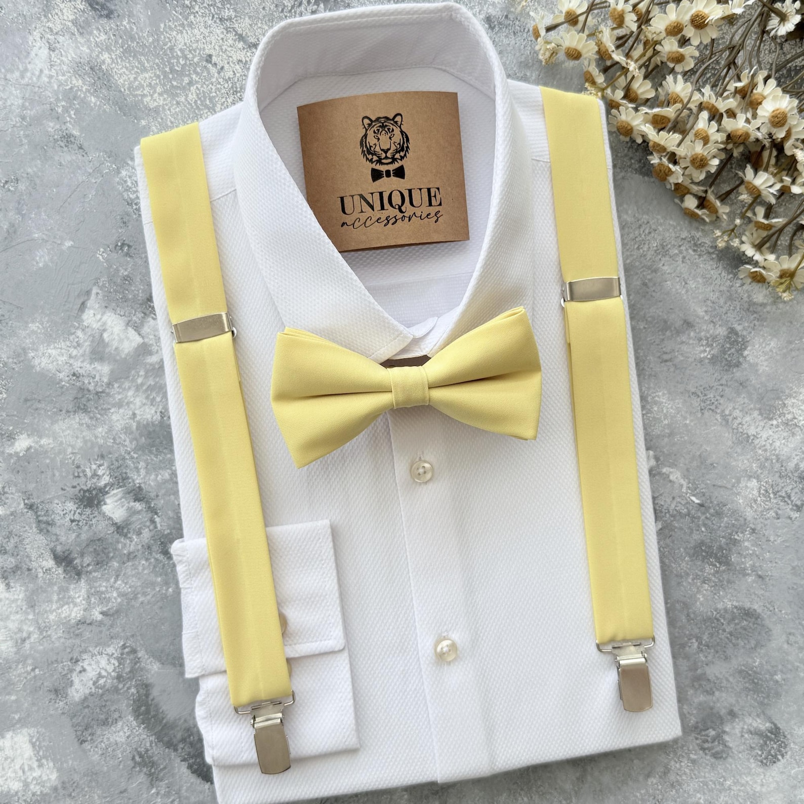 Pastel Yellow Linen Bow Tie & Suspenders Set - Kids Wedding Outfit - Etsy