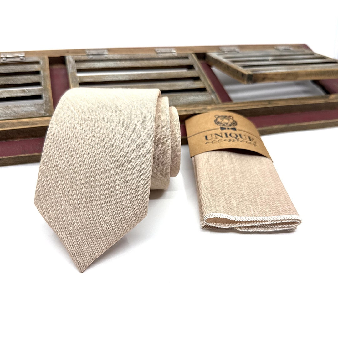 Ecru Necktie, Linen Men Necktie, Wedding Ties, Groomsmen Necktie, Groom ...