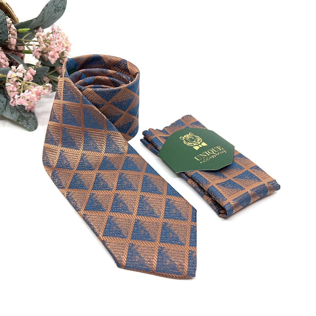 Copper Rust Necktie, Dusty Bluel Mens Neckties, Same Matching Pocket ...