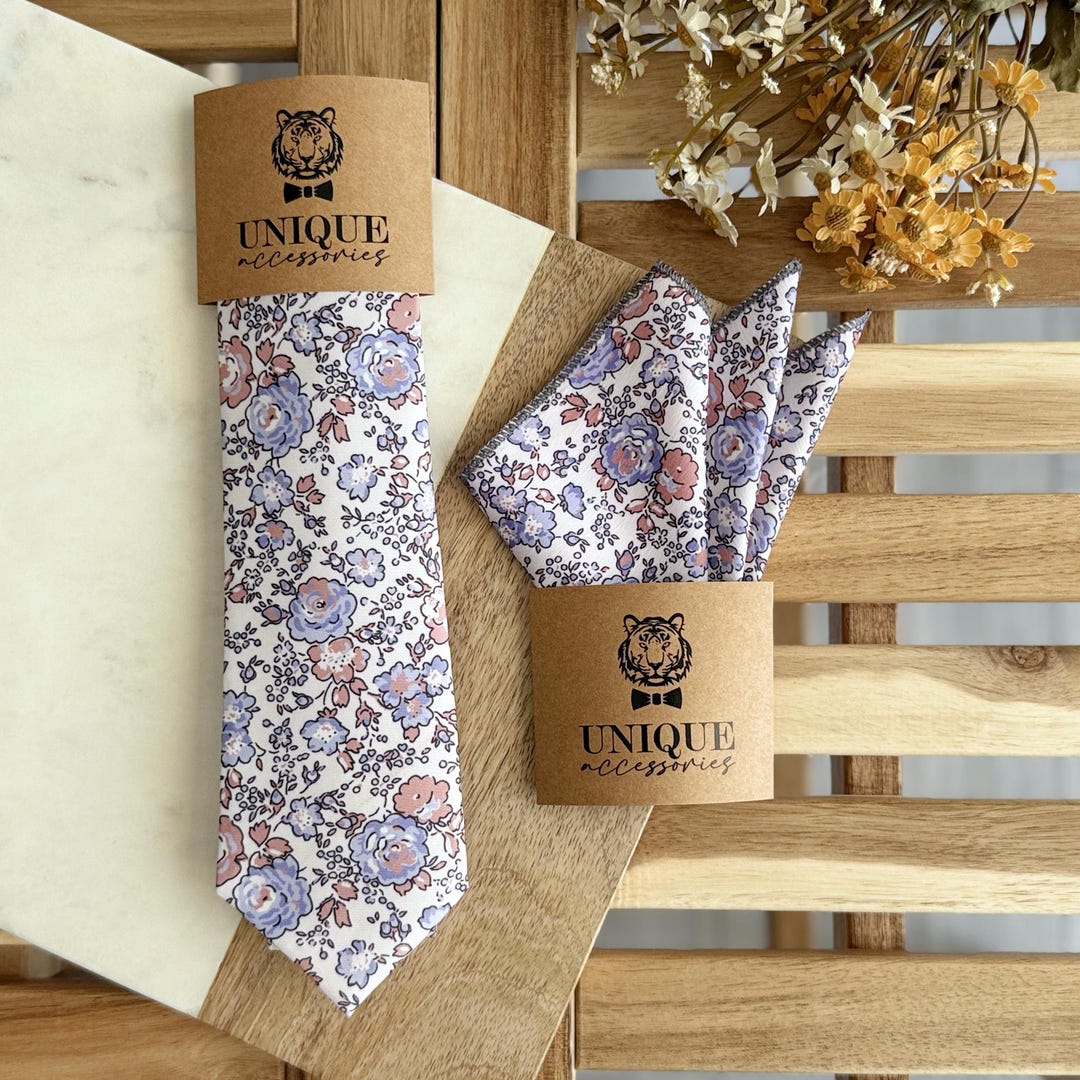 Pastel Floral Necktie & Pocket Square Set: Lavender Blush Wedding Tie ...