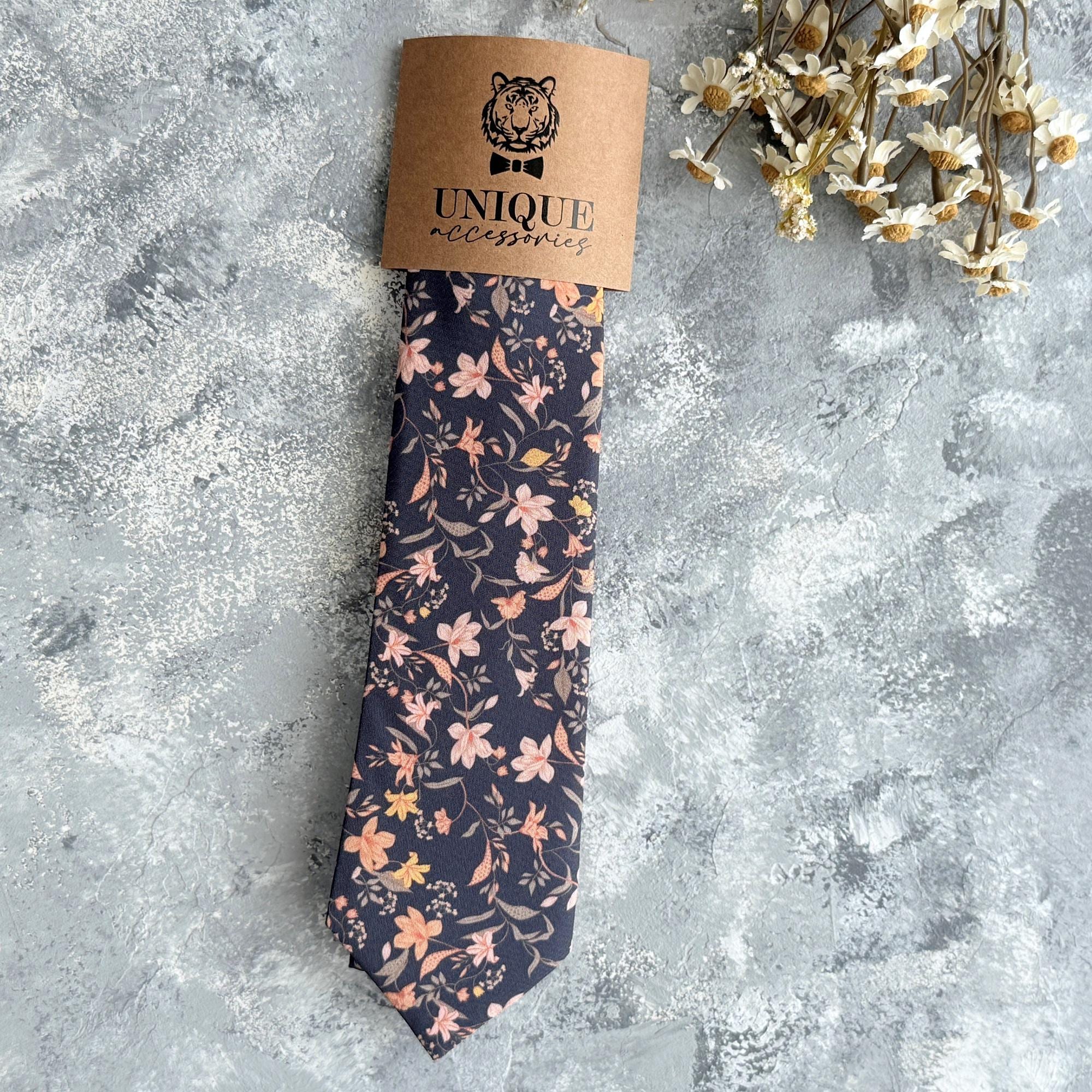 Navy Floral Tie Set: Blush Peach Wedding Necktie, Groomsmen Ties - Etsy ...