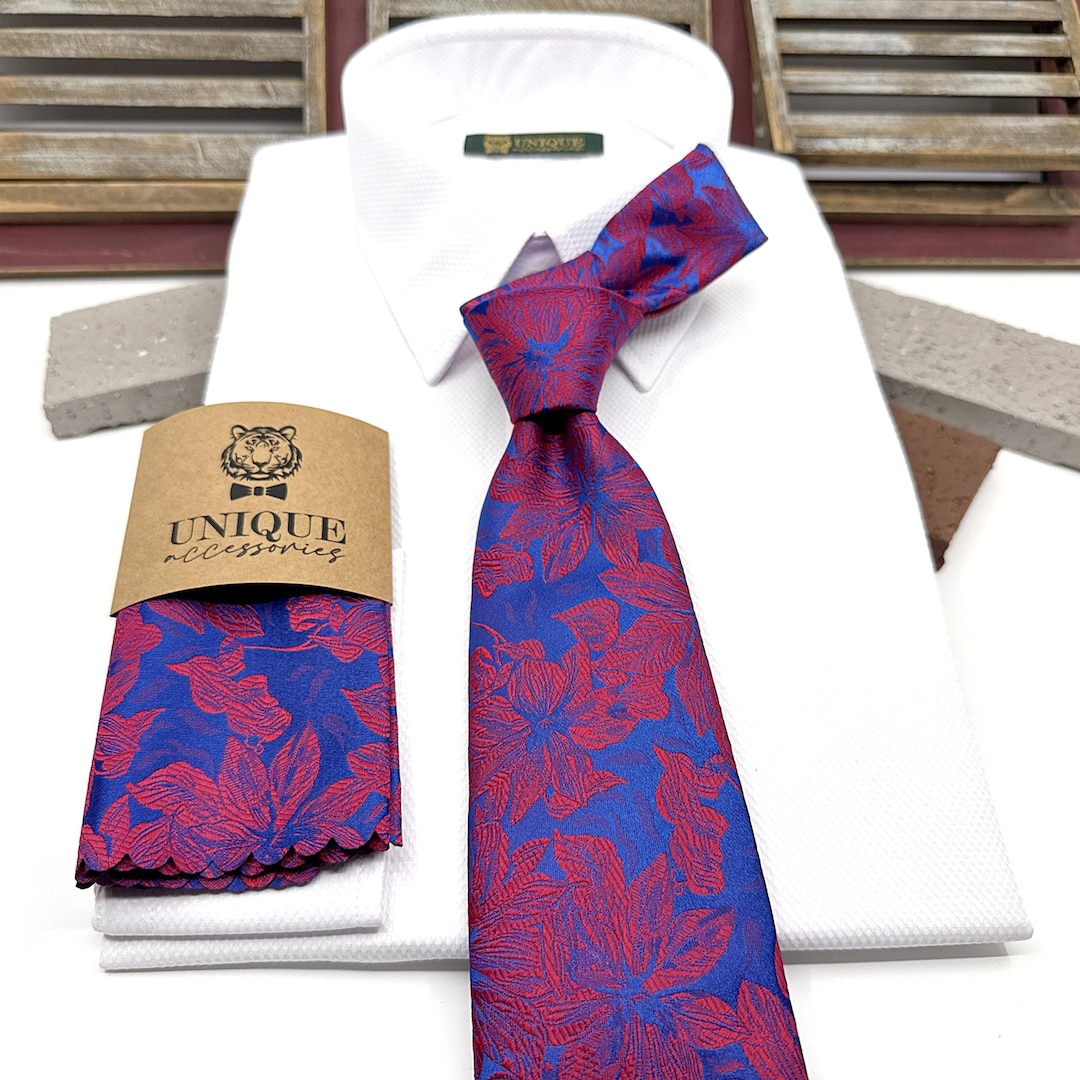 Navy Blue Necktie, Burgundy Floral Necktie, Necktie for Mens, Groom ...