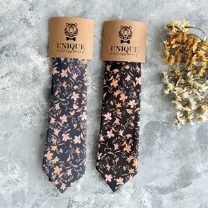 Navy Floral Tie Set: Blush Peach Wedding Necktie, Groomsmen Ties - Etsy