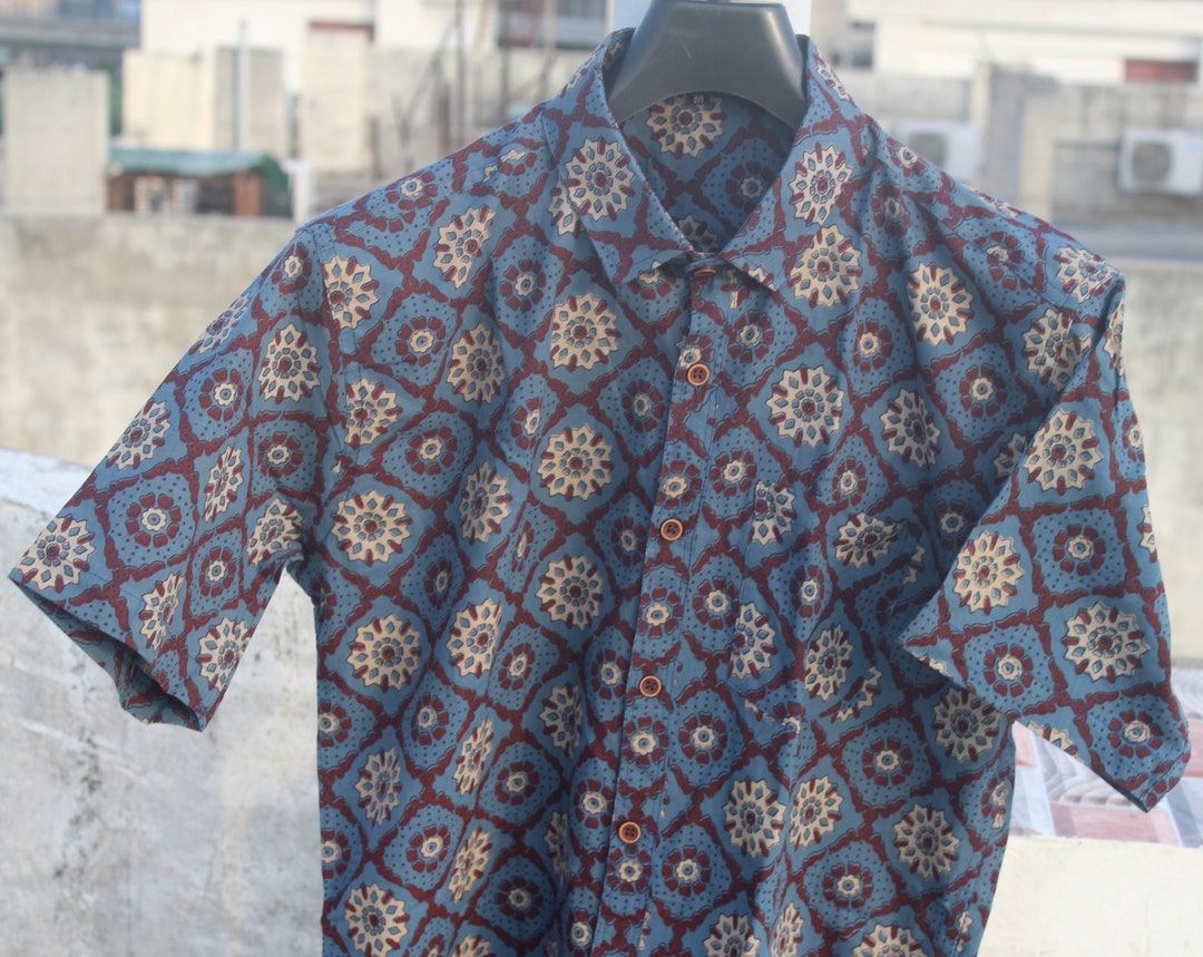AJRAK PRINT Hand Block Shirt. Summer Shirt Mens Cotton Shirts - Etsy
