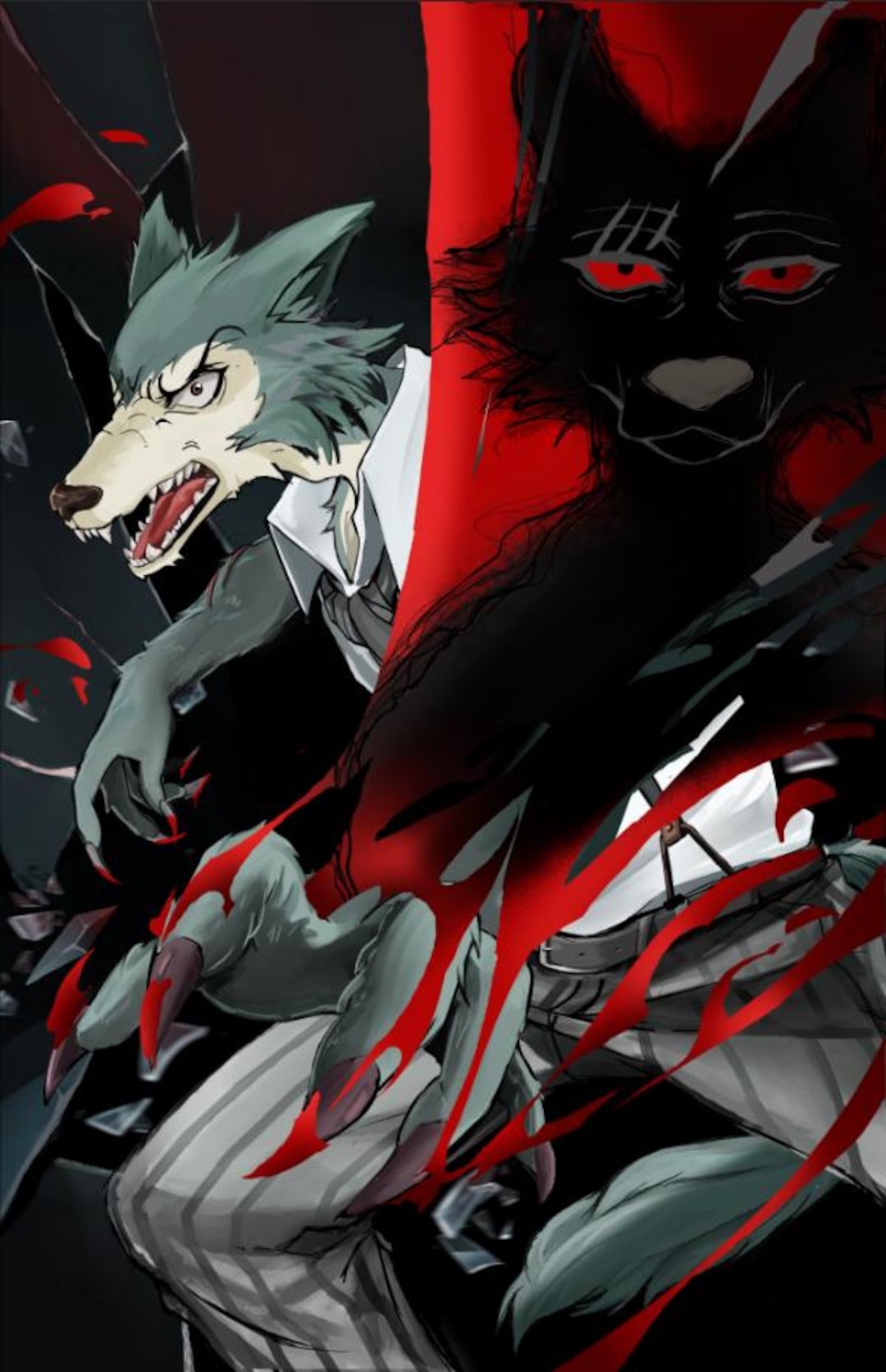 Carnivore's Struggle - Wolf Protector Anime Art Print - Etsy